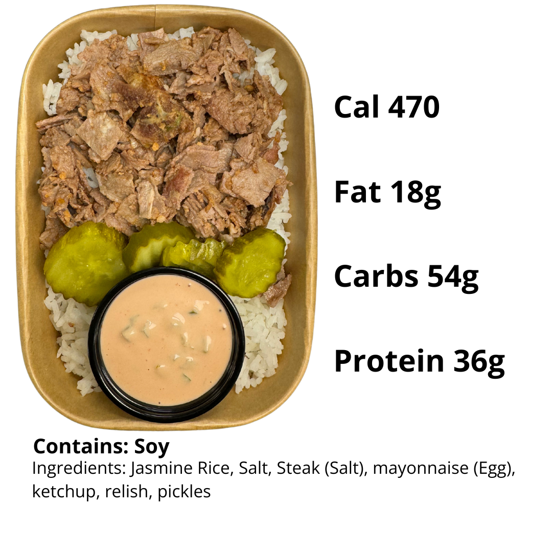 Steak Big Mac Rice Bowl & Pickles | Kennys Meals